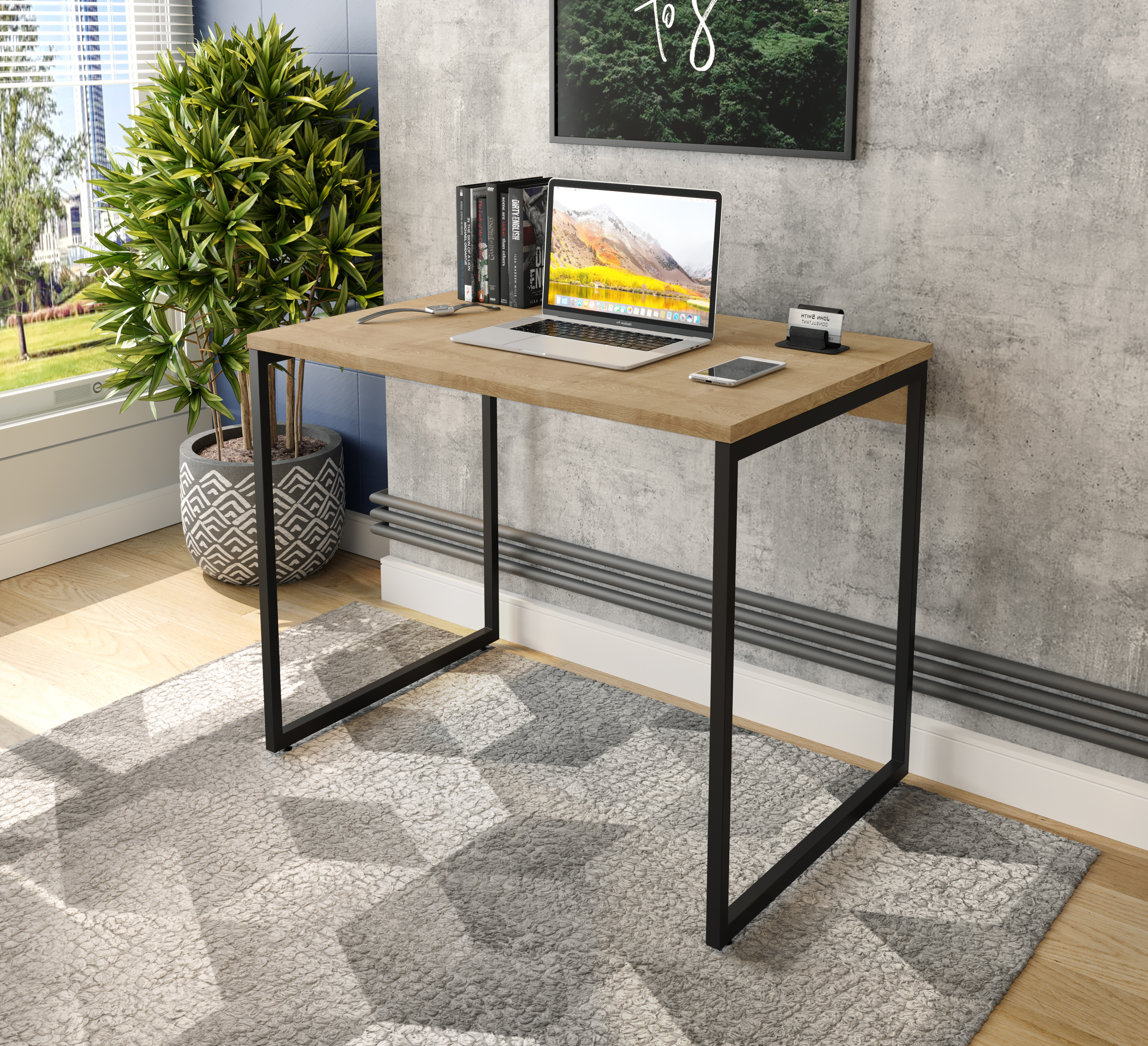 F&T Móveis para Escritório - Mesa Retangular 900 Seriema Industrial Nature